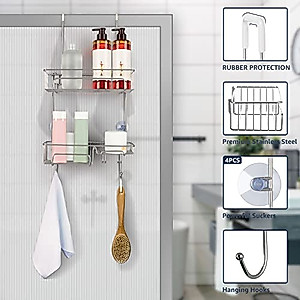 COSYLAND Shower Caddy Hanging Over The Door, Rustproof SUS304 Stainless Steel Bathroom Organizer Basket Shelf Storage Rack Shampoo Soap Dishes Holder Hooks, for Dorm, Toilet, Bath and Kitchen, Silver