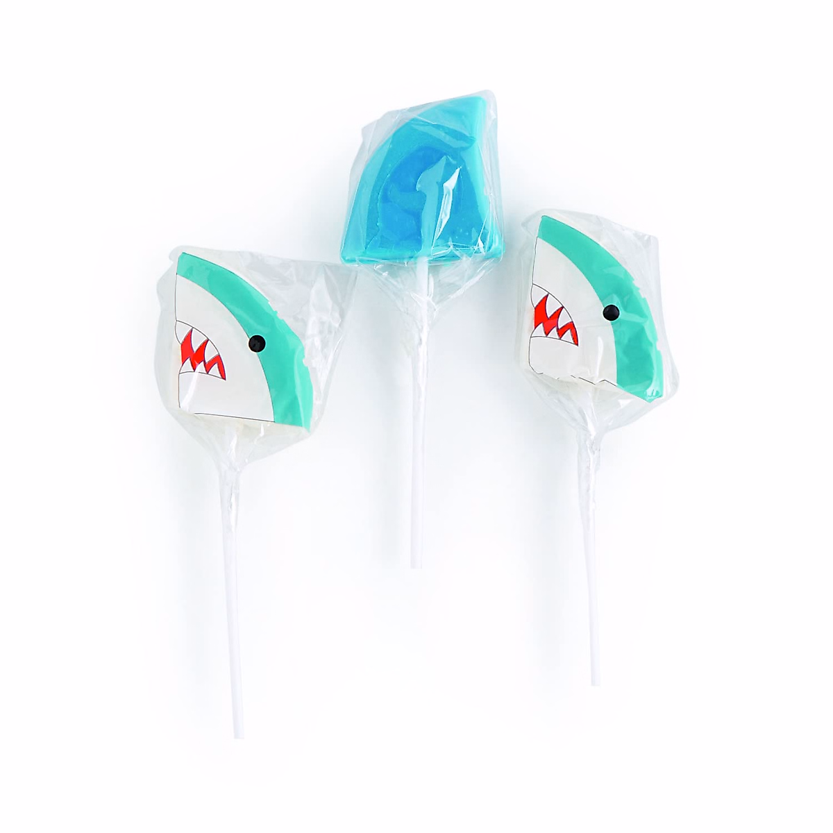 Fun Express Shark Suckers, Heads and Fins Shapes - 12 Individually Wrapped Candy Lollipops - Baby, Jawsome Shark and Sea Birthday Party Supplies - VBS Vacation Bible School Supplies/Decor