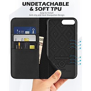 SHIELDON Genuine Leather iPhone 8 Plus Wallet Case Book Flip Cover and [Credit Card Slot] Magnetic Closure Compatible with iPhone 8 Plus / 7 Plus - Black
