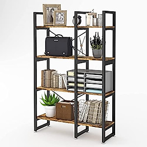Easyzon 4 Tier Bookcase and Bookshelf, Rustic Industrial Bookshelf, Large Etagere Bookshelf Open Display Shleves with Metal Frame for Living Room Bedroom Home Office, Rustic Brown