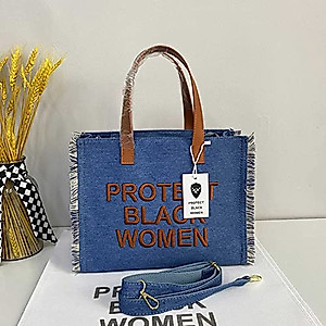 Women Tassel denim Protect Black Women Purse and Handbag Ladies cowboy Top Handle Crossbody Satchel Shoulder Tote bag (blue)