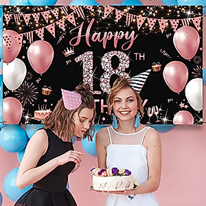 18th Birthday Decorations Backdrop Banner, Happy 18th Birthday Party Decorations for Girls, Rose Gold Birthday Photo Props Backdrop, 18 Year Old Birthday Party Sign Decor Fabric 6.1ft x 3.6ft PHXEY