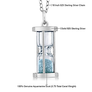 Gem Stone King 925 Sterling Silver Diamond & Gemstone Birthstone Dust Hourglass Necklace For Women With 18 Inch Silver Chain - Sky Blue