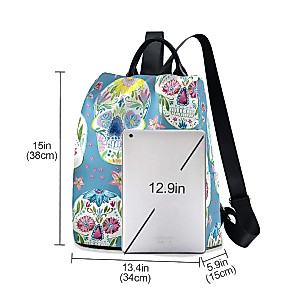ALAZA Sugar Skull the Day of Dead Backpack Purse with Adjustable Straps for Woman Ladies