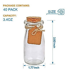 Ufrount 3.4oz Mini Yogurt Mason Jar,Small Glass Decorative Bottles With Cork Lids,Set of 40,Great for Wedding Favor,DIY Projects