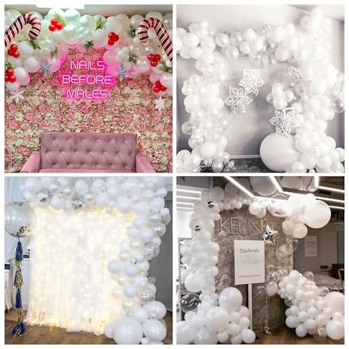 HILAVO White Balloons 12 Inch Wedding Pearl White Latex Balloons, Thicker Matte White Clear Party Helium Balloon Set for Birthday Engagement Anniversary Bridal Shower Winter Christmas Party Decoration