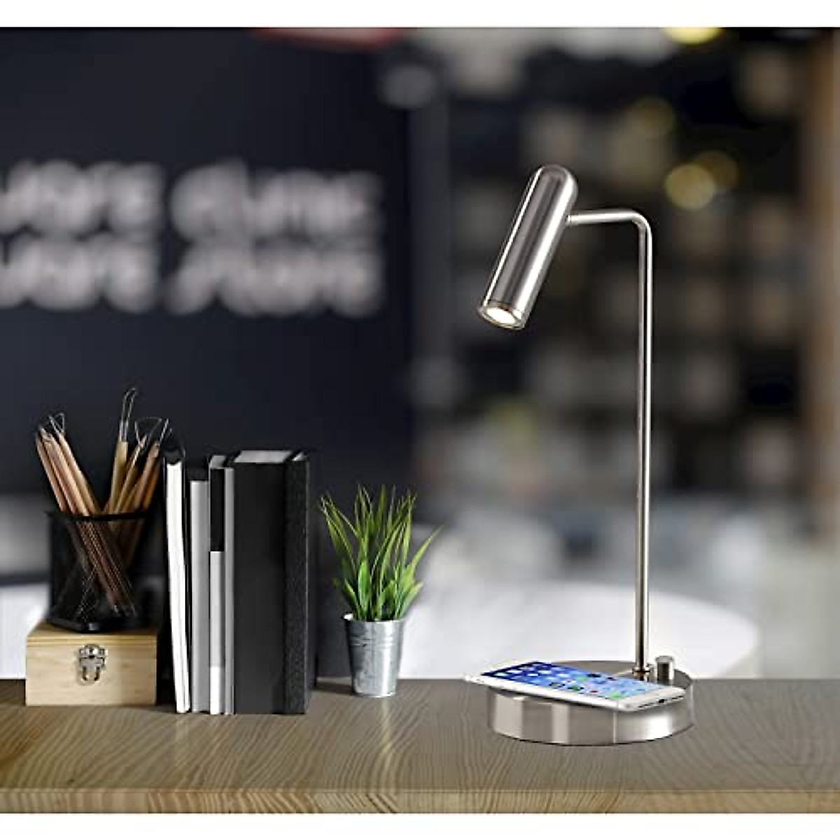 Adesso 3162-22 Kaye LED Desk Lamp Wireless Charging, 7W LED, 5W QI, USB Port, Indoor Lighting Lamps