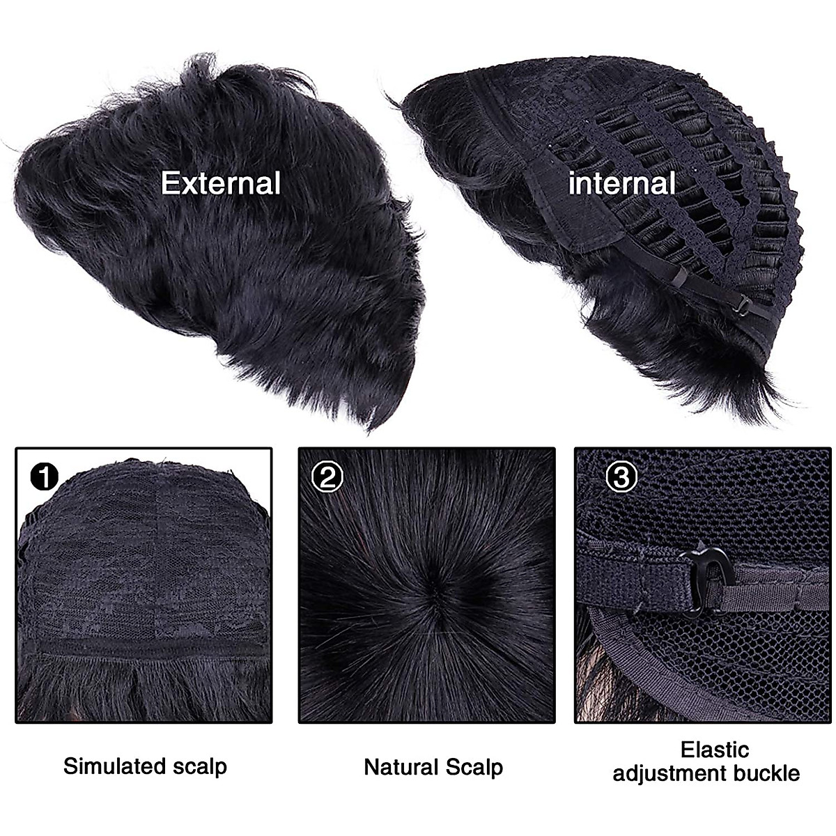 Creamily Mens Wig Short Hair, Mens Hair Replacement Wigs Realistic Mens's Black Wig for Men Synthetic Hair Full Wig for Male Guy Christmas Daily Wear