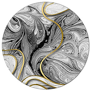 Olivefox Round Area Rugs Abstract Gray Gold Marble Textured Super Soft Indoor Stain-Proof Carpet Floor Mat Anti-Skid Runner Rugs for Home Living Room, Bedroom, Dining Room, 5 Feet