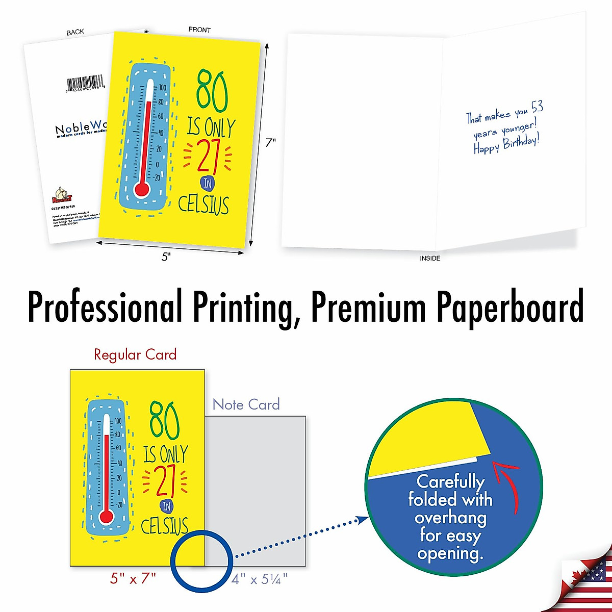 NobleWorks - 80th Happy Birthday Card Funny - 80 Year Old Celebration, Milestone Humor Card for Grandparents, Parents - In Celsius 80 C9351MBG