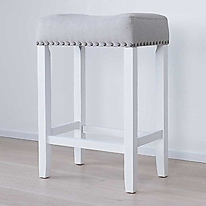 Nathan James Hylie Nailhead Wood Pub-Height Kitchen Counter Bar Stool 24", Gray/White