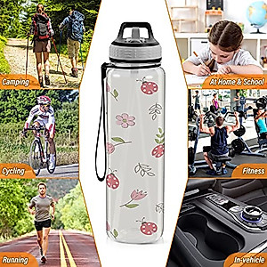 xigua Ladybug Water Bottle with Straw Lid,32 oz Leakproof Sport Water Bottle with Wide Handle for Gym,Cycling,School,Travel