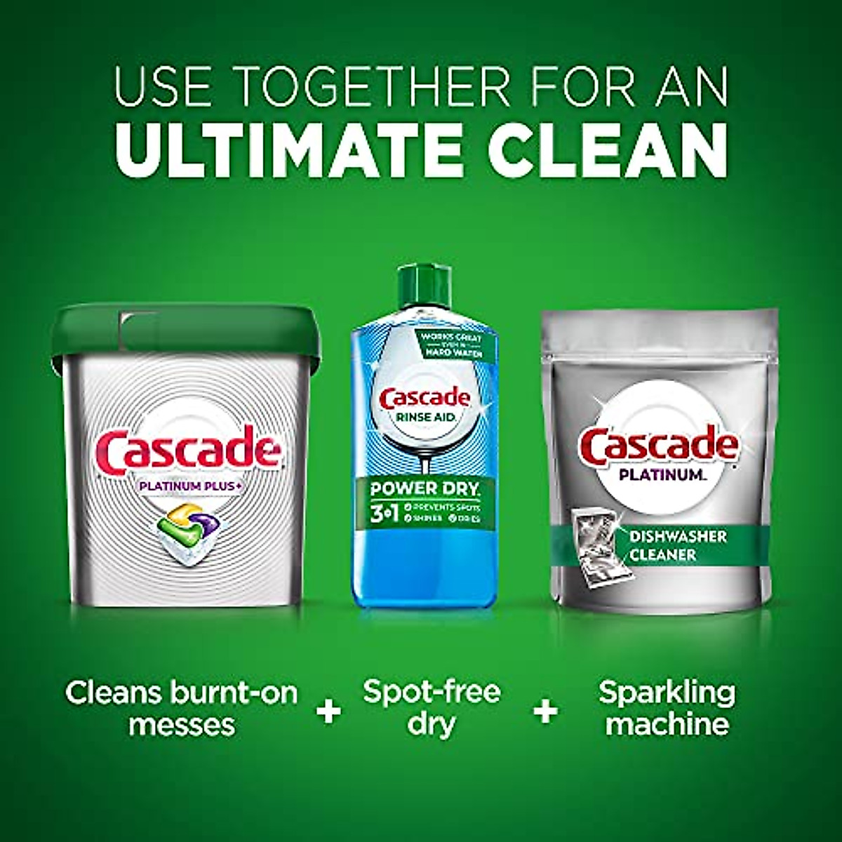 Cascade Platinum Dishwasher Pods, ActionPacs Dishwasher Detergent with Dishwasher Cleaner Action, Lemon Platinum Plus, 70 Count