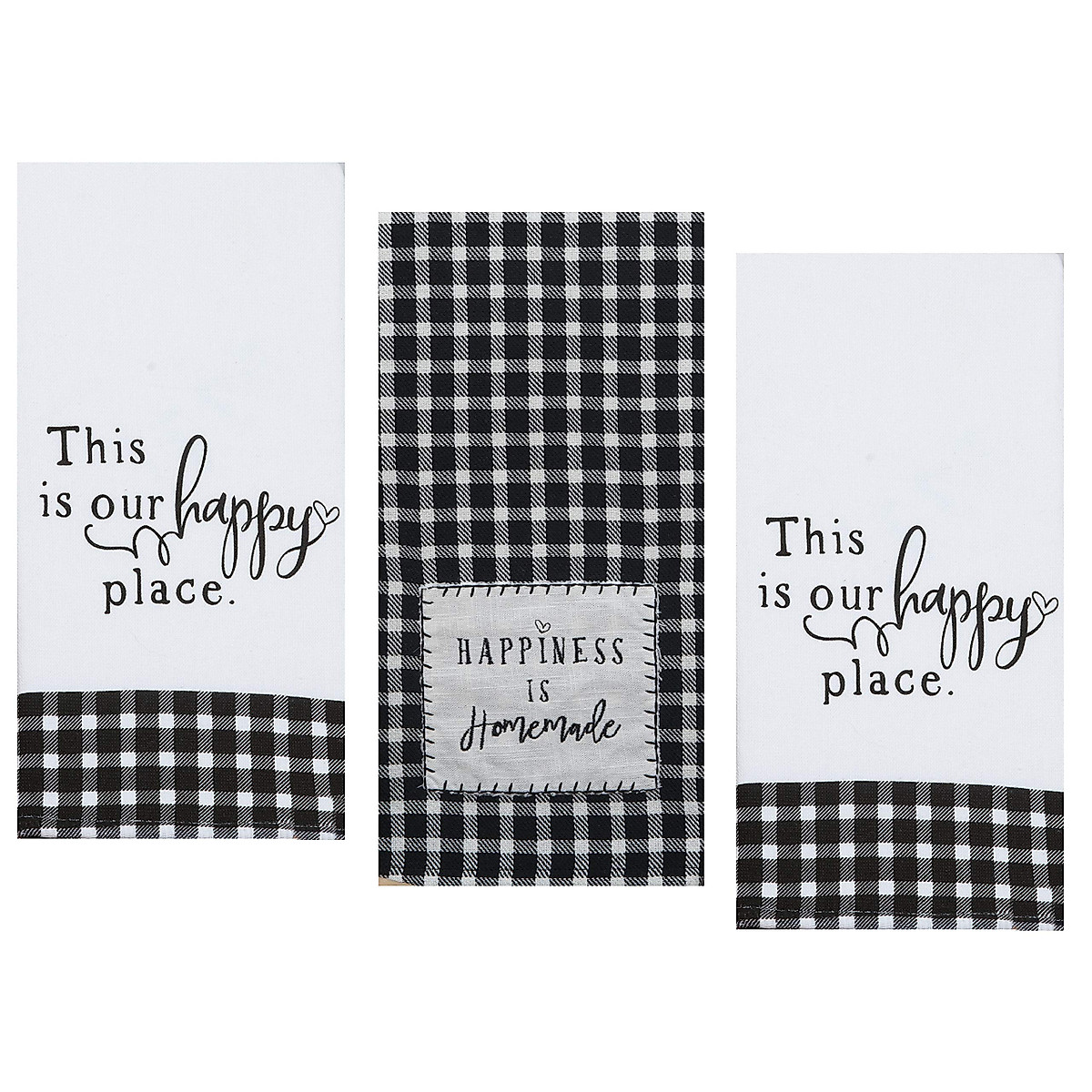 3 Farmhouse Country Themed Decorative Cotton Kitchen Towels Set with Black and White Print | 1 Tea and 2 Dual Purpose Towel for Dish and Hand Drying | by Kay Dee Designs