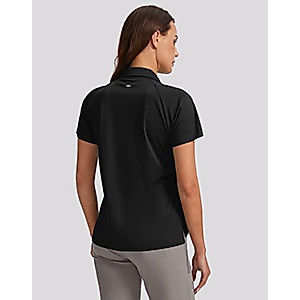 Obla Women's Golf Shirt Quick Dry V-Neck Short Sleeve Tennis Tops UPF50+ Collared Golf Polo Shirts for Women (Black_S)