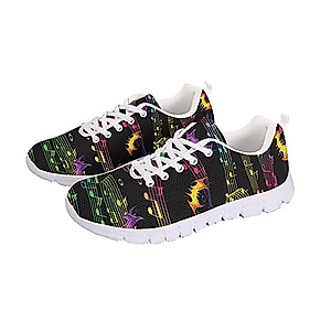 Coloranimal Halloween Sneakers for Womens Rainbow Music Notes Fashion Tennis Shoes Colorful Bats Halloween Gothic Pattren Air Cushion Walking Running Shoes
