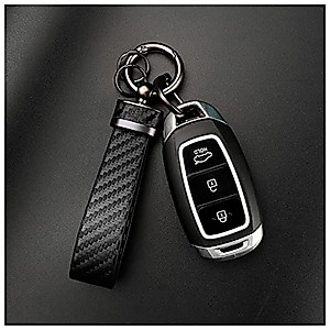 Turcee Carbon Fiber Car Keychain,Interior Accessories Keychains Leather Car Key Fob,Car Accessories Key Ring&Anti-Lost D-Ring(Black)