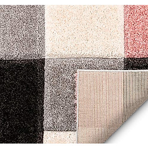 Well Woven San Francisco Escondido Blush Modern Geometric 3D Textured Thick and Soft Shag 3'11" x 5'3" Area Rug