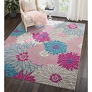 Nourison Passion Grey 2'2" x 7'6" Area -Rug, Floral, Farmhouse, Easy -Cleaning, Non Shedding, Bed Room, Living Room, Dining Room, Kitchen, (8' Runner)