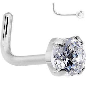 Body Candy 20G 6mm Womens Grade 23 Titanium 3mm Clear Accent L Shaped Nose Ring Nose Stud Body Jewelry 1/4"