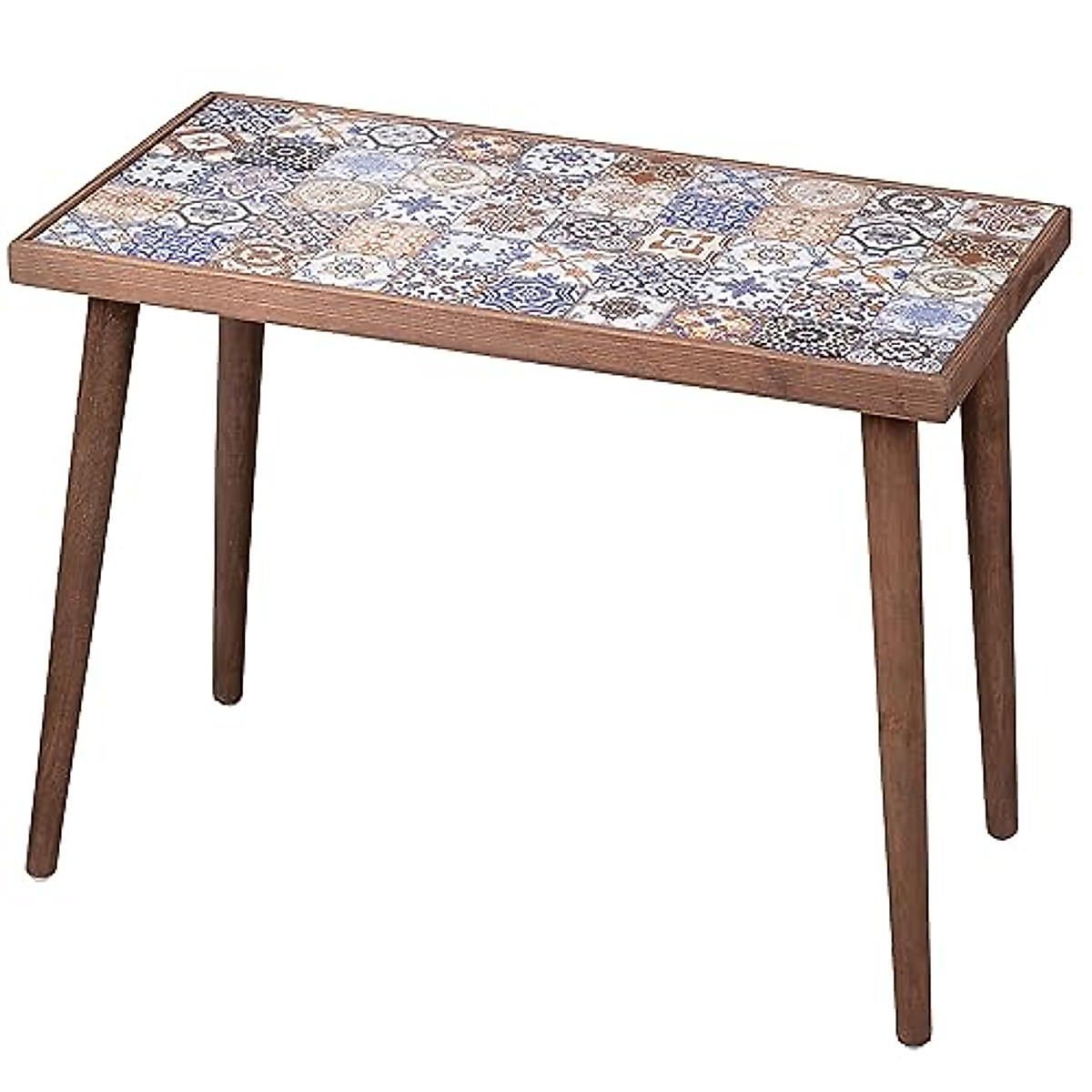 Comfyt Coffee Table, Side Table, End Table, Nightstand Nesting Table Bedside Table Accent Table Home Essentials Wood Tiled Top Rustic Table Ceramic Tiles Mexican Tile Table