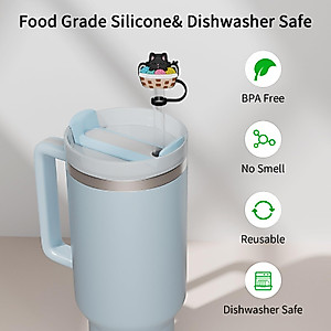 6 PCS Silicone Spill Stopper Set for Stanley Cup Straw Covers 30 oz / 40 oz Tumbler Leak Proof Drink Stoppers Silicone Straw Stopper Caps for Stanley Cup Accessories-Cat