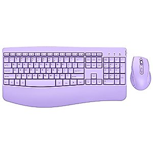 PEIOUS Wireless Keyboard and Mouse - Ergonomic Keyboard and Mouse Combo Full Size Keyboard Cordless with Palm Wrist Rest Ergonomic Mouse Wireless for Windows Computers Laptops - Light Purple