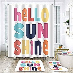 SDDSER Hello Sunshine Shower Curtain Set, 4PCS Bathroom Sets with Shower Curtain and Bath Mat, Toilet Lid Cover and U Shaped Rugs, 71"x72" Polyester Fabric Bathtub Curtain with Hooks, SETLSSD43