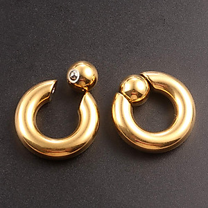 Casvort 2 PCS Gold Stainless Steel Piercing Captive Hoop Rings Tragus Ear Tunnels Ear Hanger Weight Gauges Body Jewelry 00g