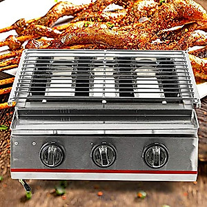 Stainless Steel Gas BBQ Grill with 3 Burners, Portable Propane BBQ Barbecue Deck Patio Fry Cooker Tabletop Cooker for Backyard Outdoor Garden Commercial
