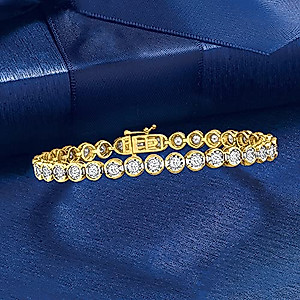Ross-Simons 3.00 ct. t.w. Bezel-Set Diamond Tennis Bracelet in 18kt Gold Over Sterling. 7 inches