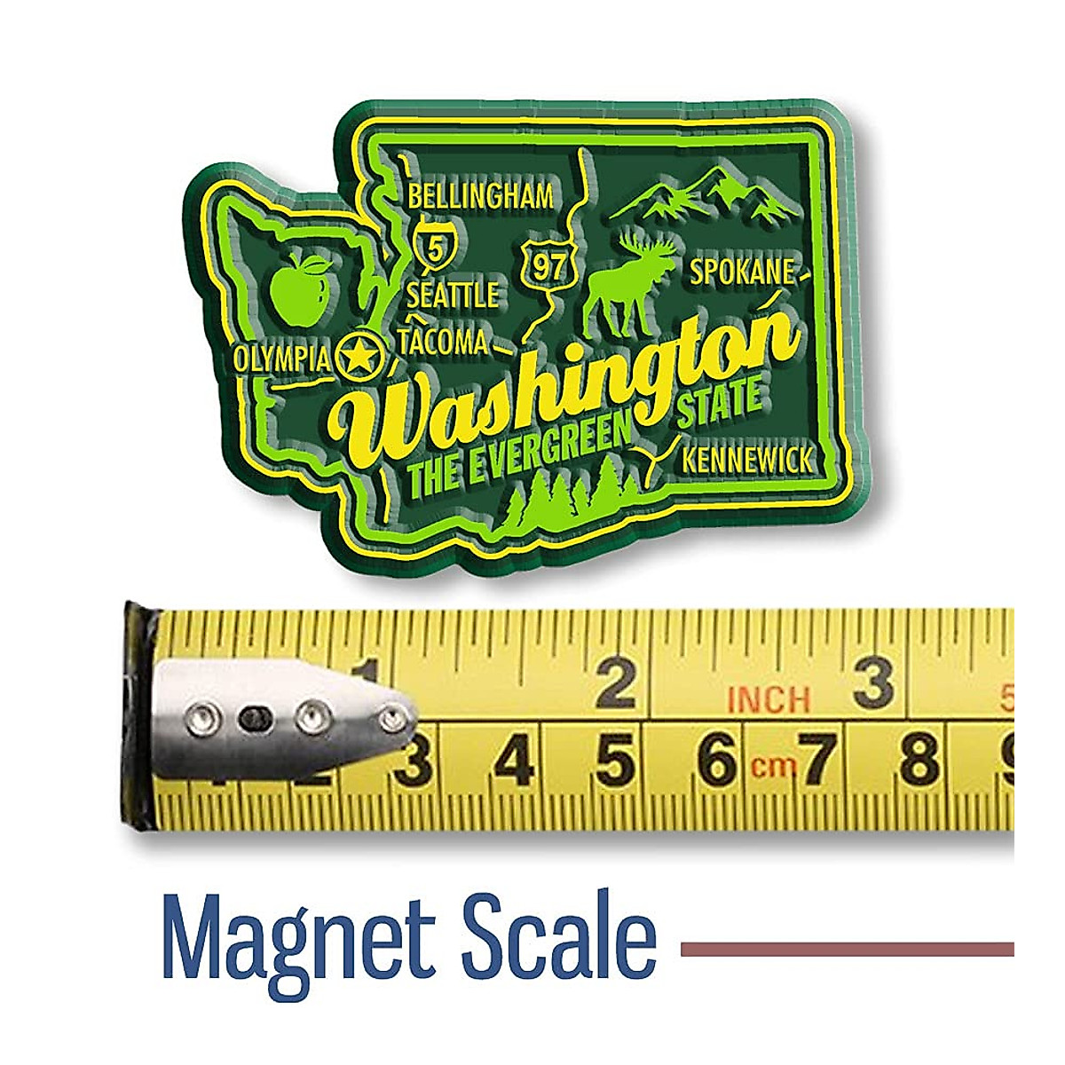 Washington Premium State Magnet by Classic Magnets, 2.6" x 1.8", Collectible Souvenirs Made in The USA