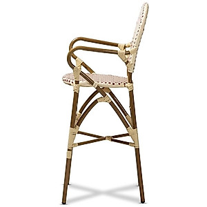 Baxton Studio Marguerite Classic French Indoor and Outdoor Beige and Red Bamboo Style Stackable Bistro Bar Stool