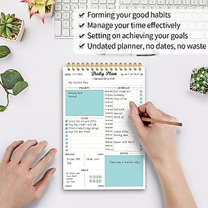 Daily Planner Notepad Undated To Do List Planning Pad Checklist with Hourly Schedule Calendars Meal, Spiral Appointment Organizers Notebook for Man/Women,52 Sheets (6"x8.5")2Pack