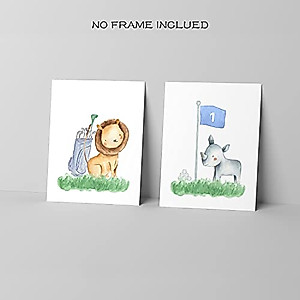 La Naranja Safari Nursery Decor Golf Wall Art Prints for Kids Cute Room Decor Aesthetic Golf Buddies Animal Pictures for Boys Room, Girls Room, Baby Shower Gifts, Set of 4, 8''x10'', UNFRAMED