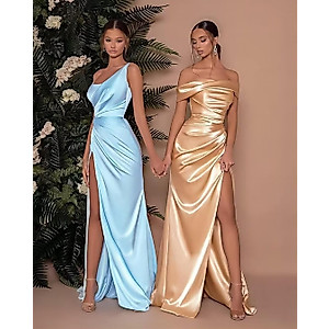 OFEYCHUN Wisteria Formal Dresses for Women Evening Party Pleated Prom Dresses with Slit One Shoulder Evening Gowns Size 16