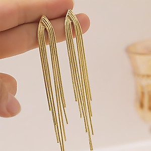 Long Tassel Earrings for Women Gold Dangle Earrings Metal Chain Gold Statement Earrings, Punk Long Threader Earrings Wedding Bridesmaid Prom Party