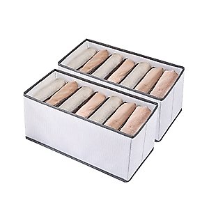 TouYinger Clothes Drawer Organizer, Closet Storage Organizers, Build-in PP Board 7 Grids Clothes Storage Organizers for Leggings, T-shirts, Sock, Ties, Scarves(2 Packs)