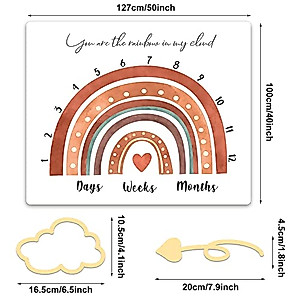Boho Rainbow Monthly Milestone Blanket Rainbow Newborn Boy Girl Unisex Milestone Blanket Muted Rainbow Baby Monthly Picture Blanket Infant Growth Photography Background Nursery Photo Prop 40 x 50 Inch