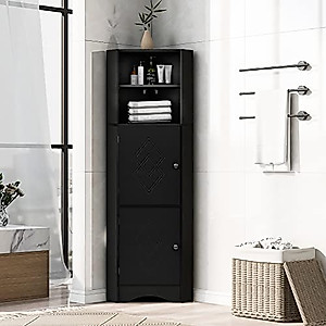 Lifeand Tall Bathroom Corner, Freestanding Doors and Adjustable Shelves, 61.02" H Triangle Storage Cabinet, Black