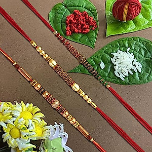 Set of 3 Rakhi for Brother Beds Multicolor Thread Mauli Bracelet Friendship Band for Festive Pooja Raksha bandan Bhai Bhaiya Bro Sister Wristbands Handmade for Men and Boys