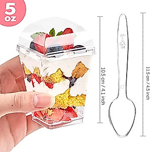 Zezzxu 50 Pack 5 oz Dessert Cups with Dome Lids and Spoons Mini Parfait Cups Clear Plastic Tasting Appetizer Bowls for Fruit Ice Cream Pudding Mousse