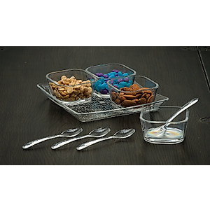 Lillian Tablesettings Clear Premium Acrylic Serving Set With Spoons (7.75" x 7.75" x 1", Pack of 6) - Perfect for Parties, Events, & Dining