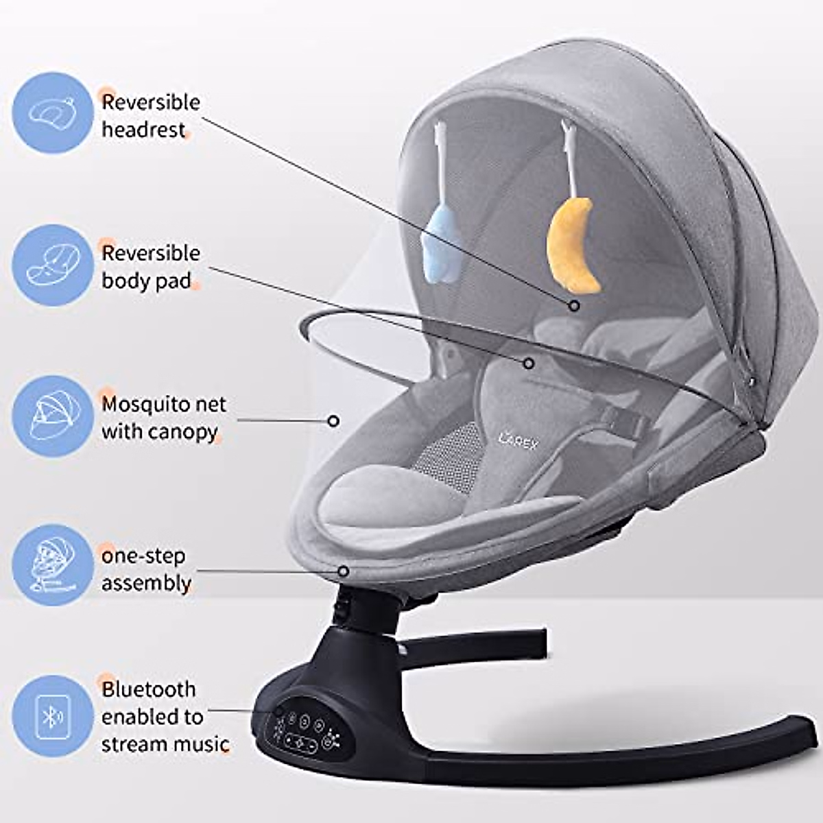 Baby Swing for Infants | Electric Bouncer for Babies,Portable Swing for Baby Boy Girl,Remote Control Indoor Baby Rocker with 5 Sway Speeds,3 Seat Positions,10 Music and Bluetooth