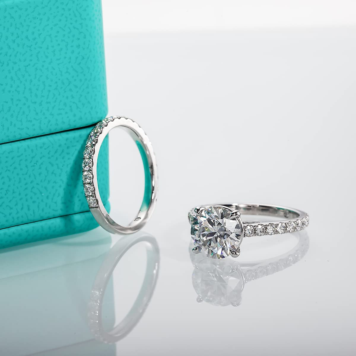 AnuClub 4ct Moissanite Engagement Rings Wedding Band D Color VVS1 Round Cut 925 Sterling Silver Bridal Sets, Christmas Gift for Women 6.5