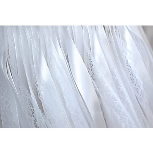 Kingsnow 100 Pieces Lace Wedding Ribbon Wands with Triple Ribbon and Silver Bell Wand Silk Fairy Stick Wand Streamers Party Ribbon Sticks Magic Fairy Wands for Wedding Bridal Shower Photo Prop Send