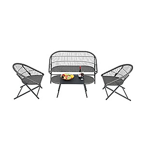 Brafab 4-Piece All-Weather Wicker Patio Furniture Set, Outdoor Furniture with Olefin Cushions, Patio Conversation Sets with Steel Frame, for Backyard Porch Deck Garden Balcony Poolside, Dark Grey