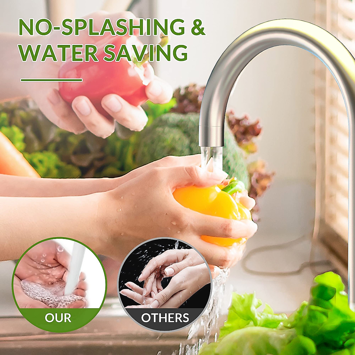 Yihuven Kitchen Faucet with Pull Down Sprayer, 15-Inch High Arc Stainless Steel, Commercial Modern 2 Handle Brushed Nickel Faucets for 1 or 3 Holes Farmhouse, RV Sink