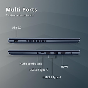 ASUS Vivobook 14" FHD Business Laptop, Intel Core i5 1235U, 16GB RAM, 512GB PCIe SSD, Iris Xe Graphics, Backlit Keyboard, Fingerprint Sensor, HD Camera, WiFi 6, Win 11 Pro, Blue, 32GB Hotface USB Card
