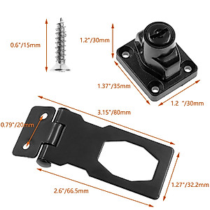 Jiozermi 2 Packs 2.5 Inch Hasp Locks with Keys, Stainless Steel Hasp Latches, Twist Knob Keyed Locking Hasp for Cabinet Small Door, Flat Black